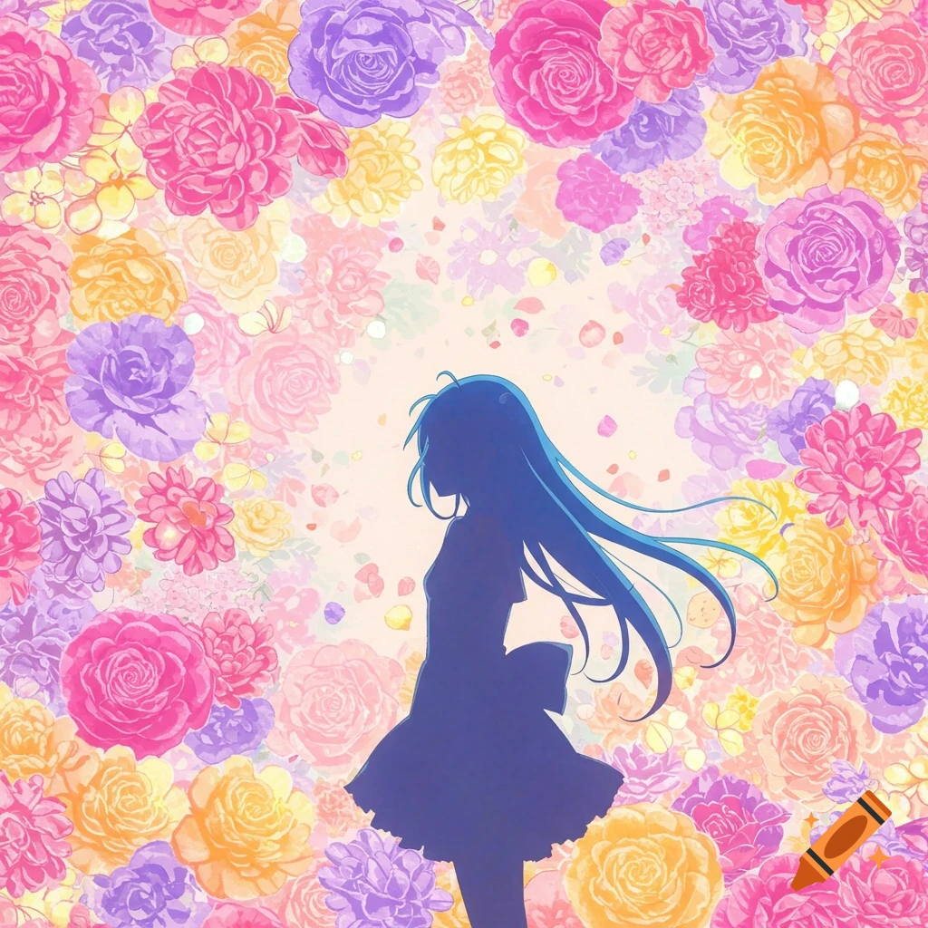 Anime girl with flower background on Craiyon