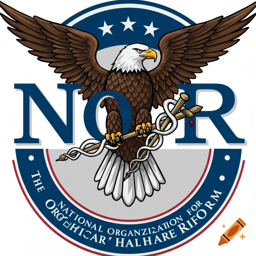 NOHR logo: American bald eagle holding the rod of asclepius on Craiyon