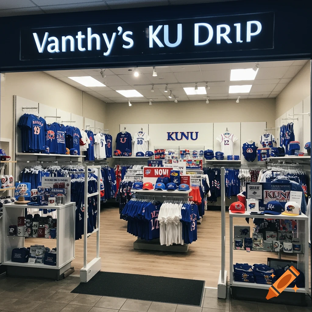 Interior of a store selling Kansas University apparel and merchandise ...