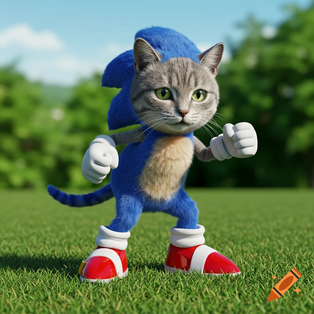 Grey tabby cat as Sonic the Hedgehog on Craiyon