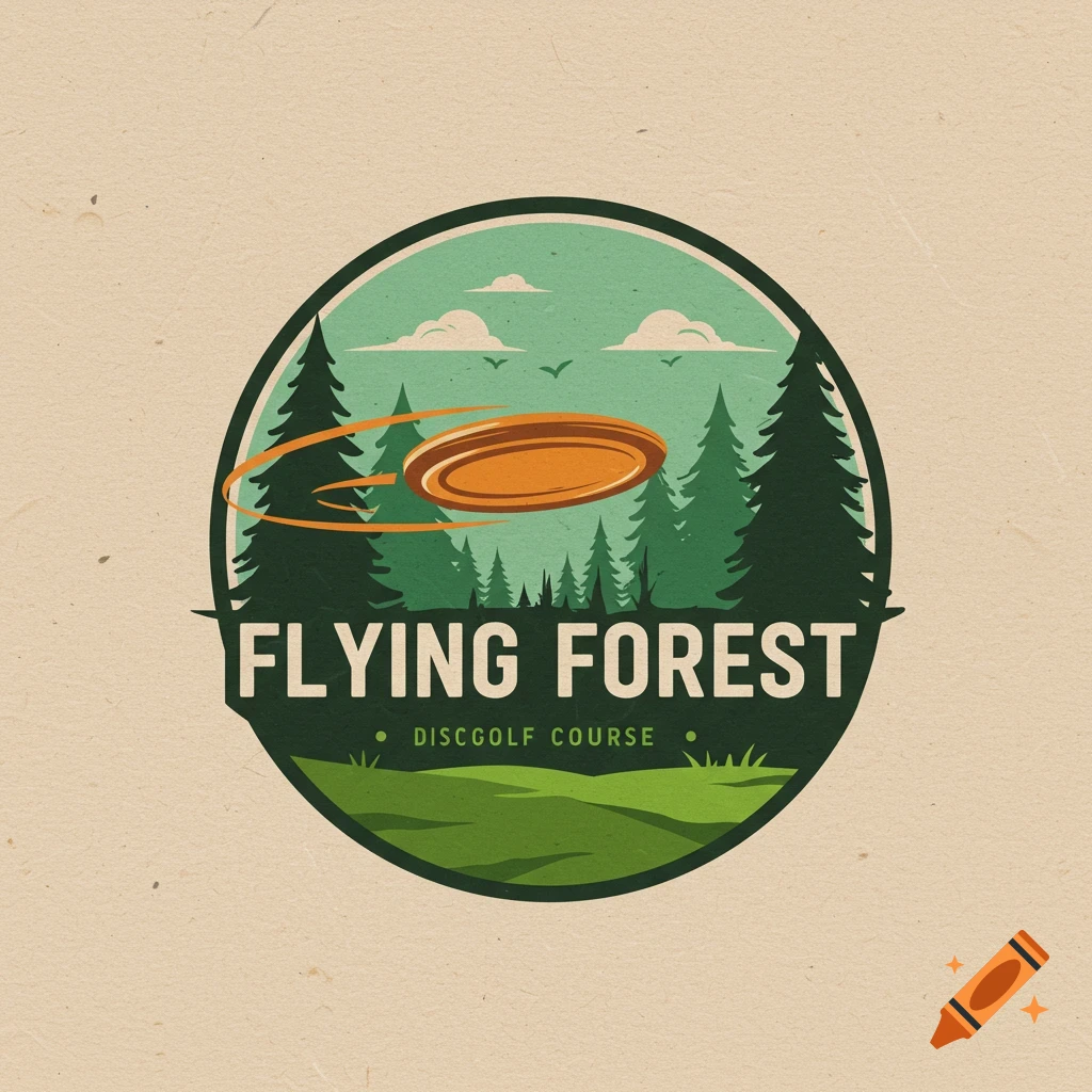 Logo for Flying Forest Disc Golf Course, showing a flying disc over ...