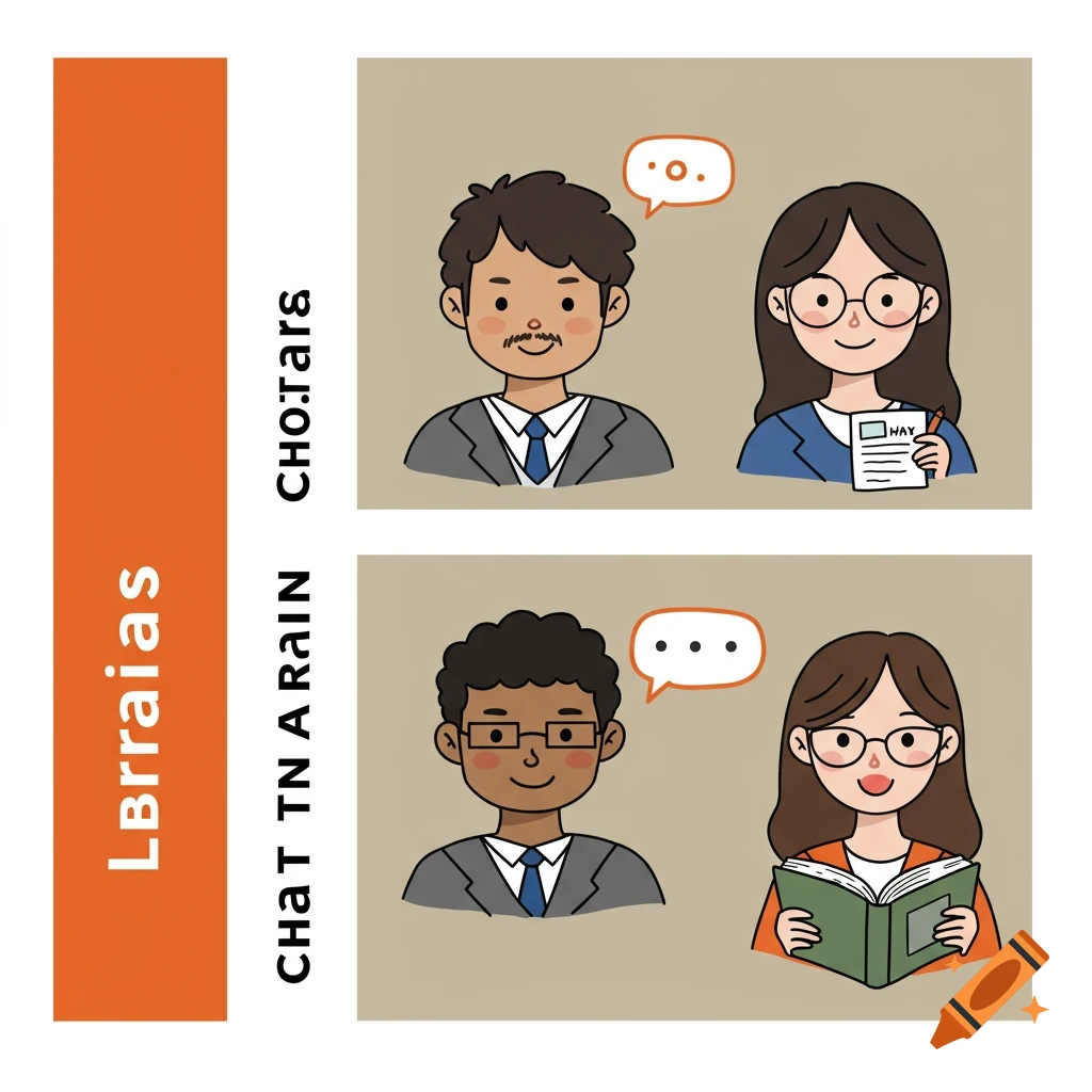Cartoon image for LinkedIn post: Librarians, Chat with a Librarian on ...