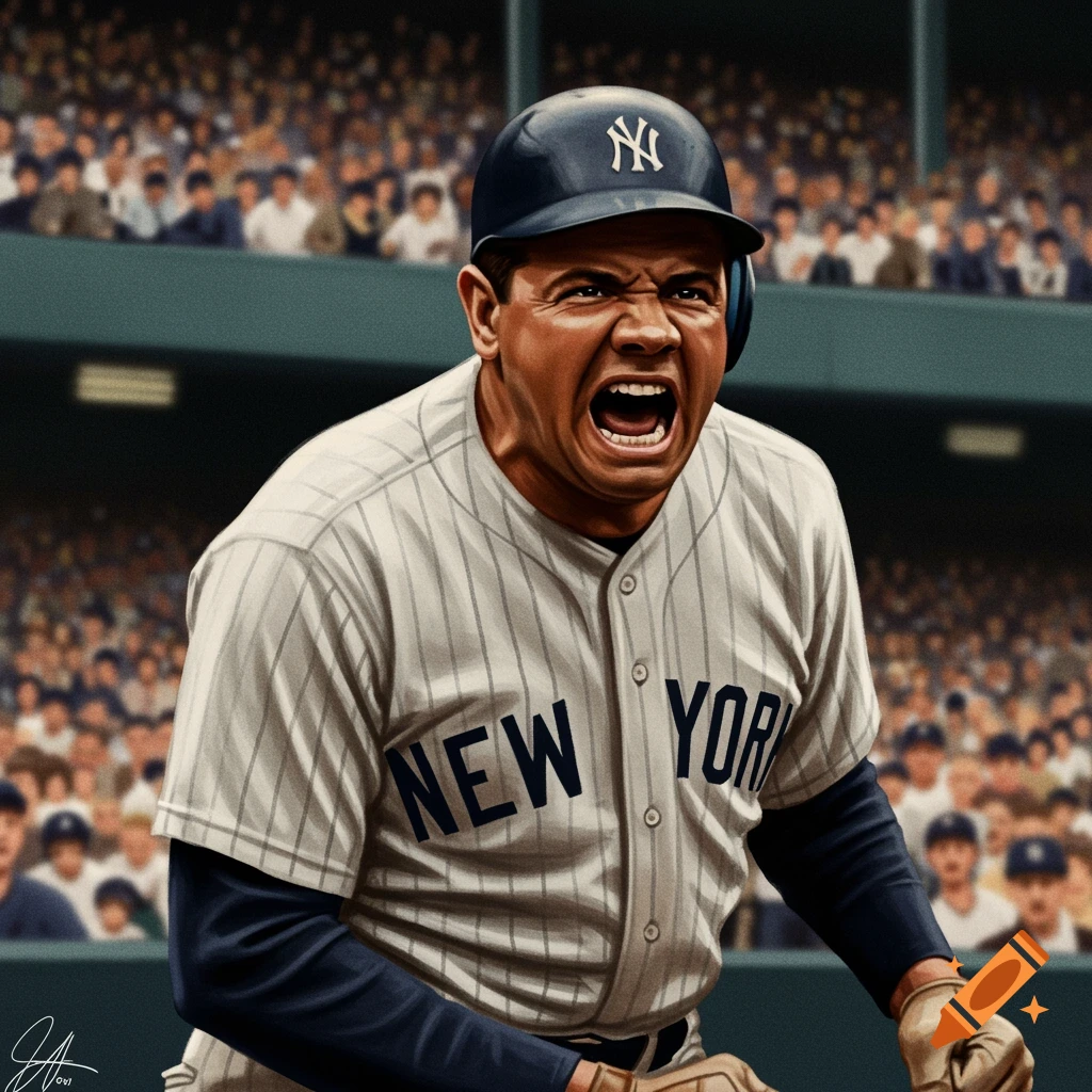 Illustration of a baseball player in a New York Yankees uniform yelling ...