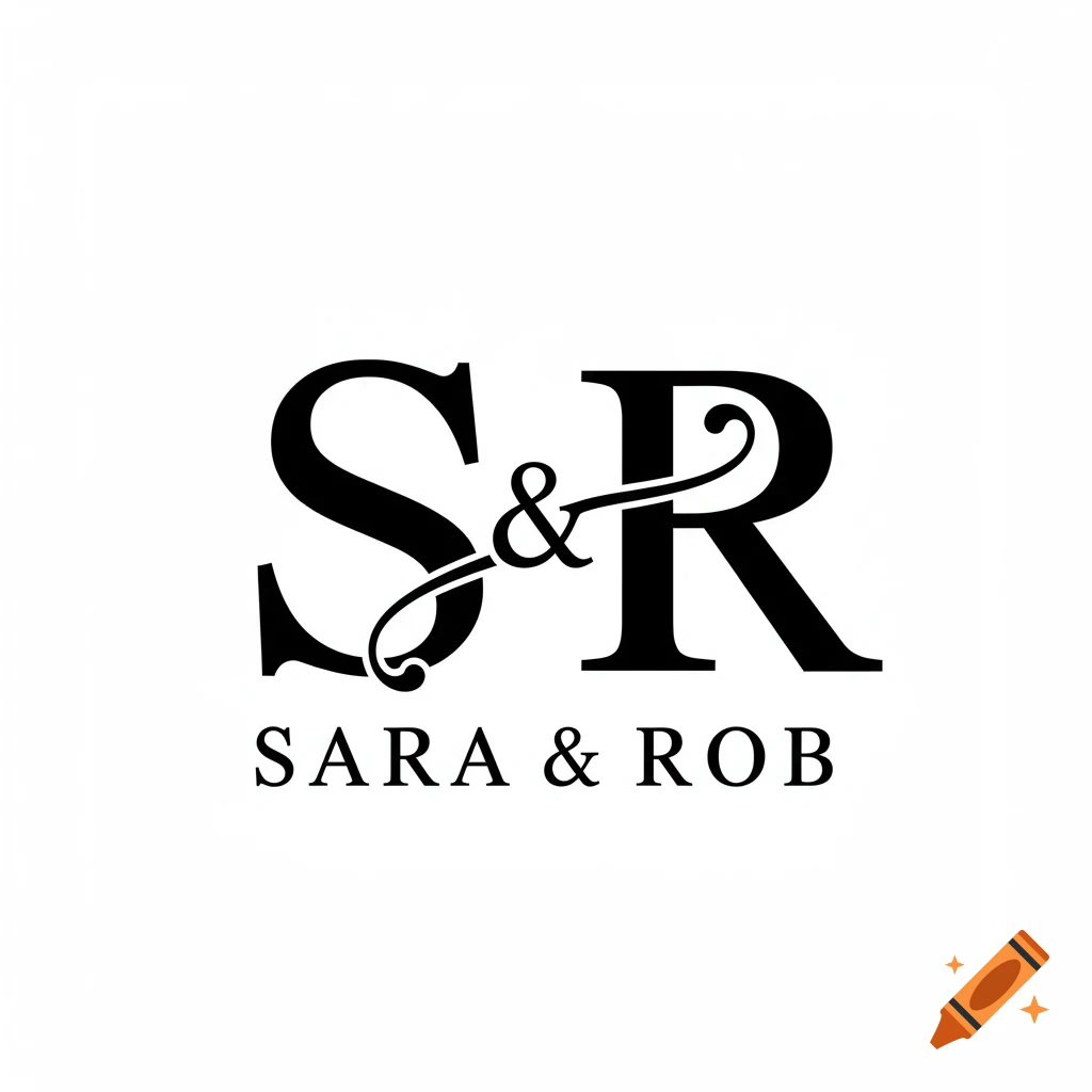 Black and white S&R monogram logo with SARA & ROB text. on Craiyon