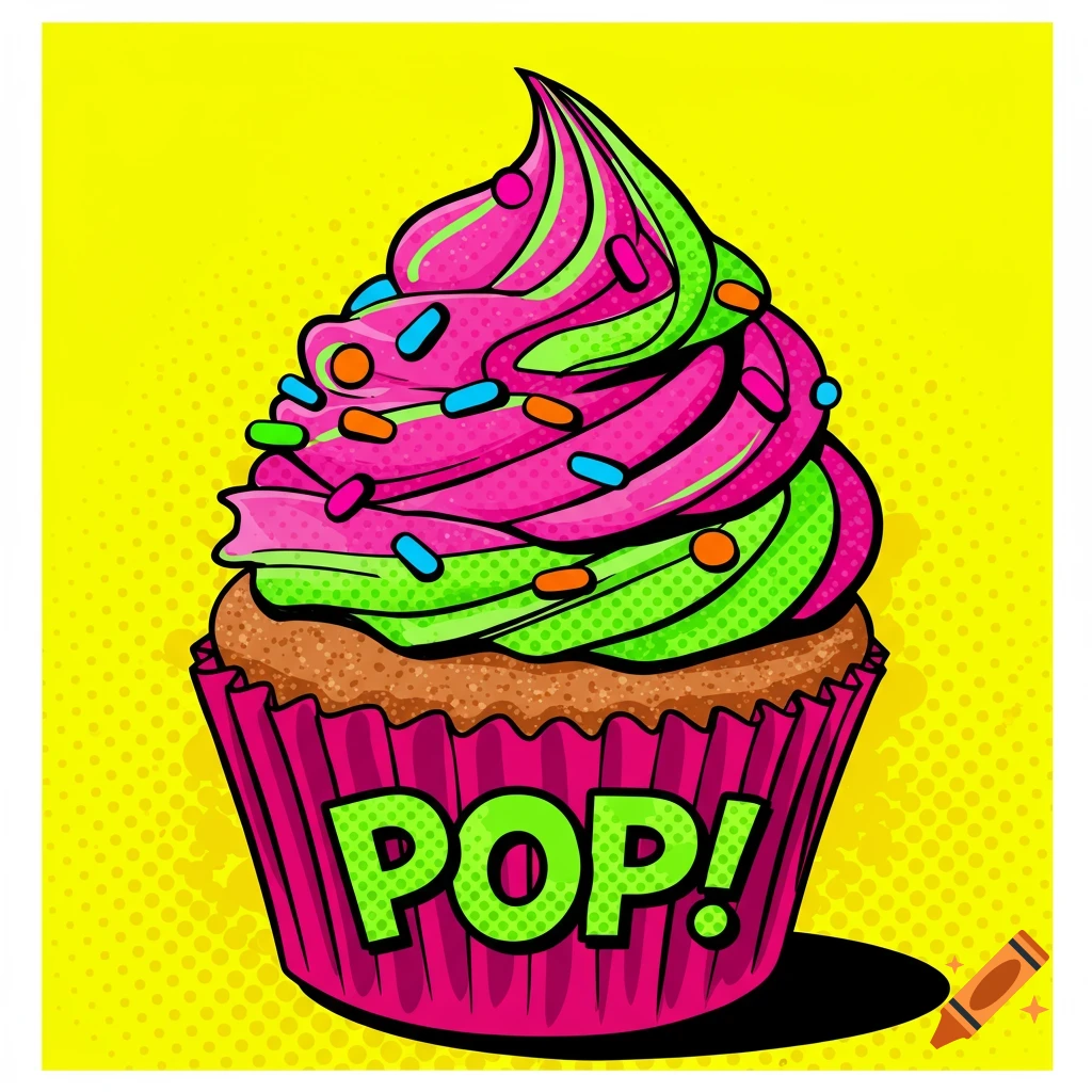 Outlined cartoon cupcake with sunglasses and sprinkles on Craiyon