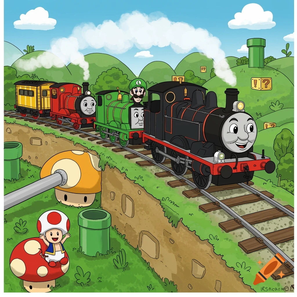 Super Mario Bros in Thomas the Tank Engine style on Craiyon