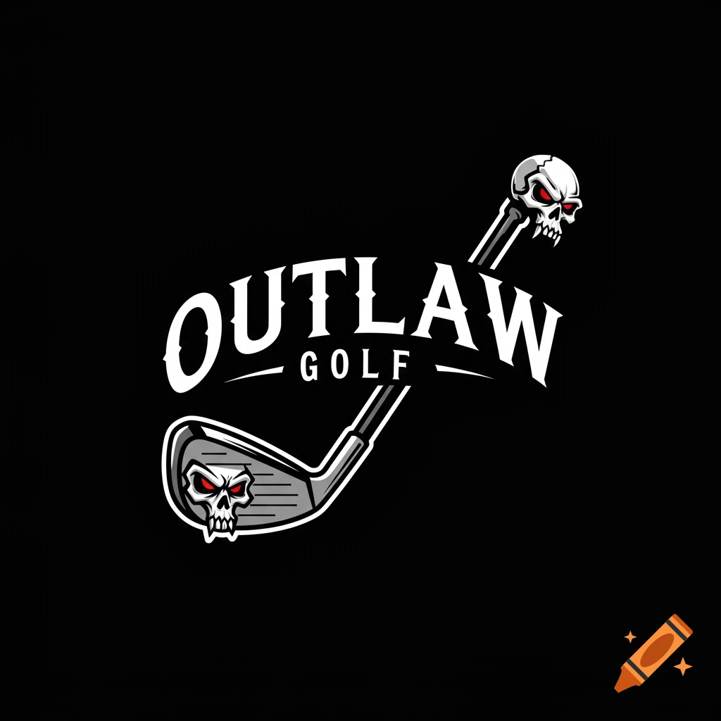 Logo for Outlaw Golf featuring skulls and a golf club. on Craiyon