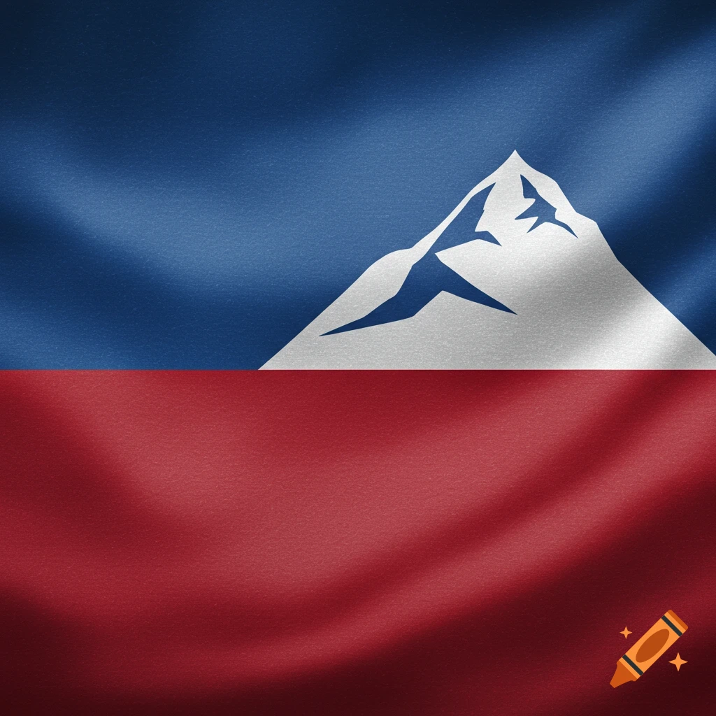 Flag with blue, red, and white and a mountain symbol on Craiyon