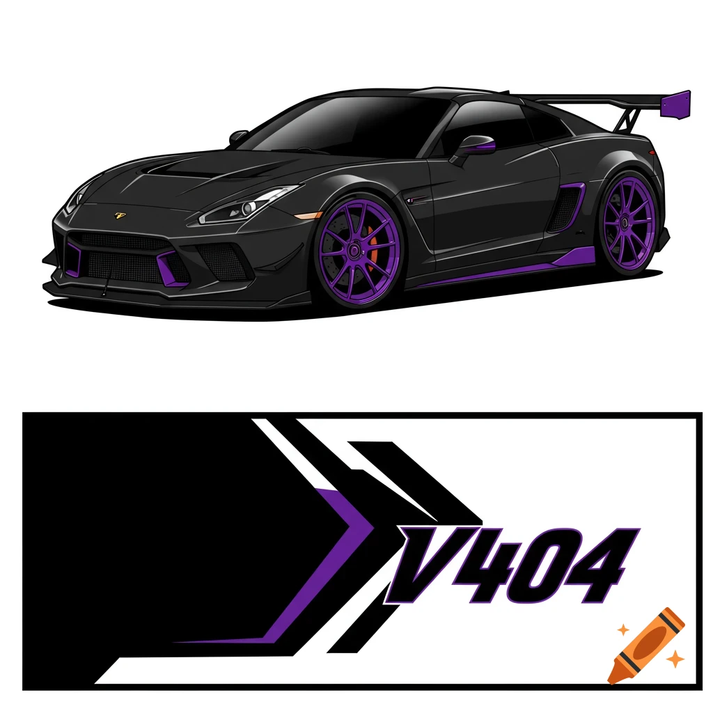 Black sports car illustration with purple accents and V404 label. on ...