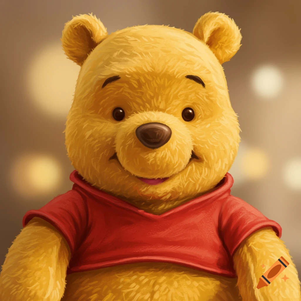 A cartoon illustration of Winnie the Pooh laughing widely, with his ...