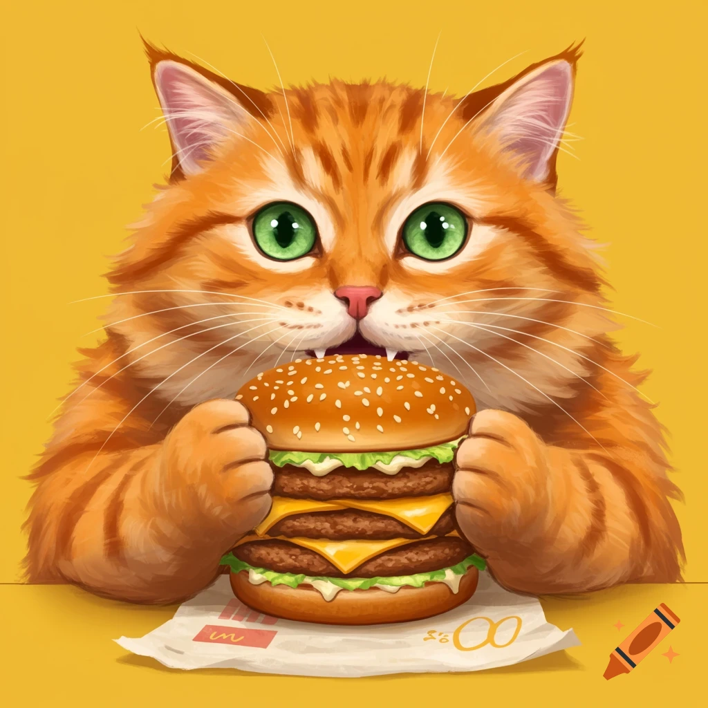 Fat cat eating McDonald's fast food on Craiyon
