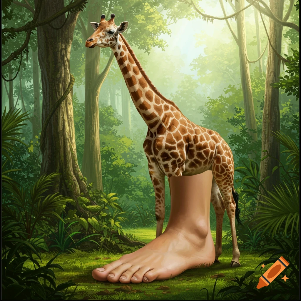 Giraffe with half of its body being a human foot in the Amazon ...