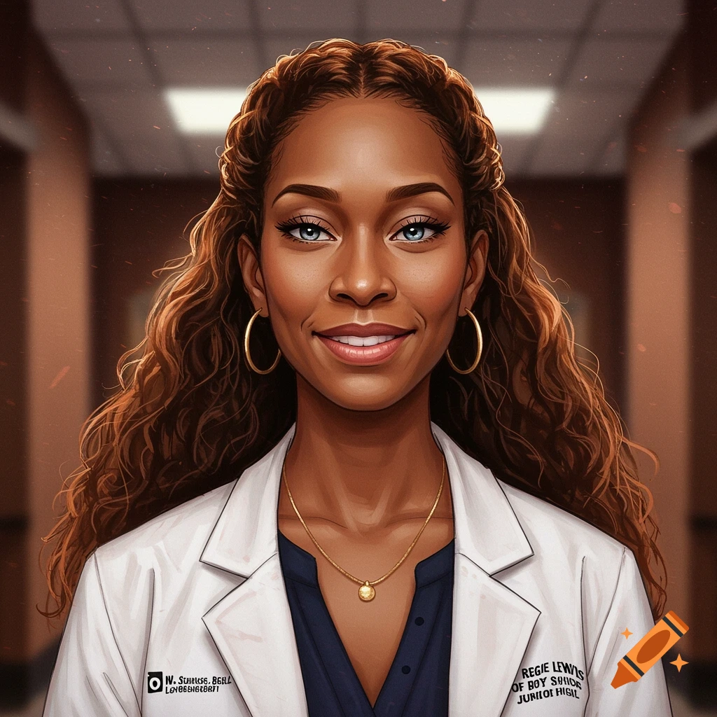 Description of Dr. Crystal Stanley-Bell, assistant principal on Craiyon