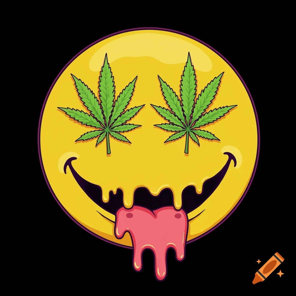 Smiley face with marijuana leaf eyes on Craiyon