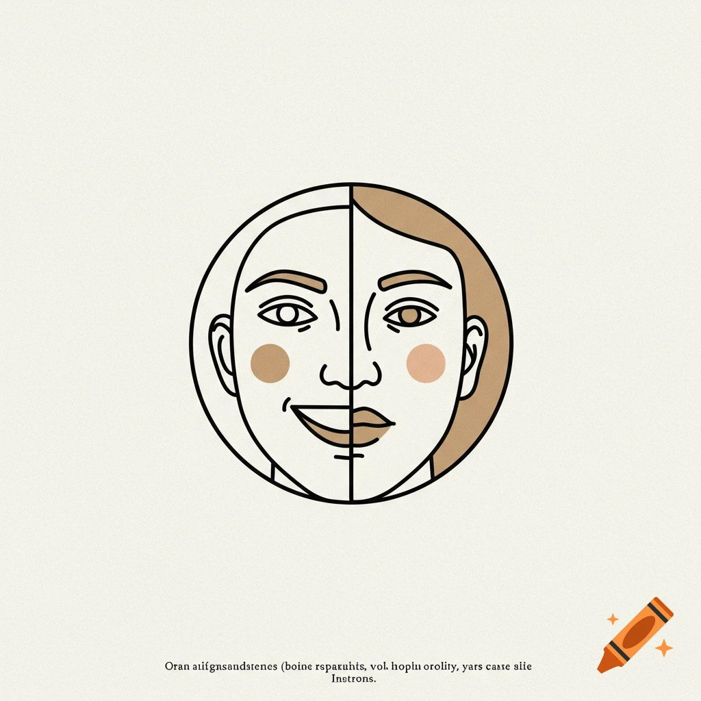 Stylized logo illustration of a face split in half, one side ...