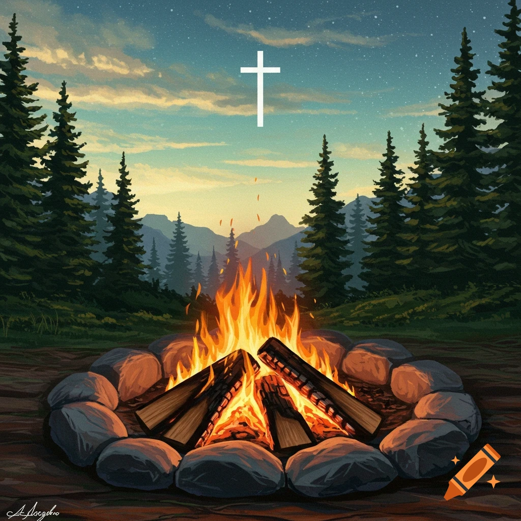 BSA scouts camping under starry night sky in forest on Craiyon