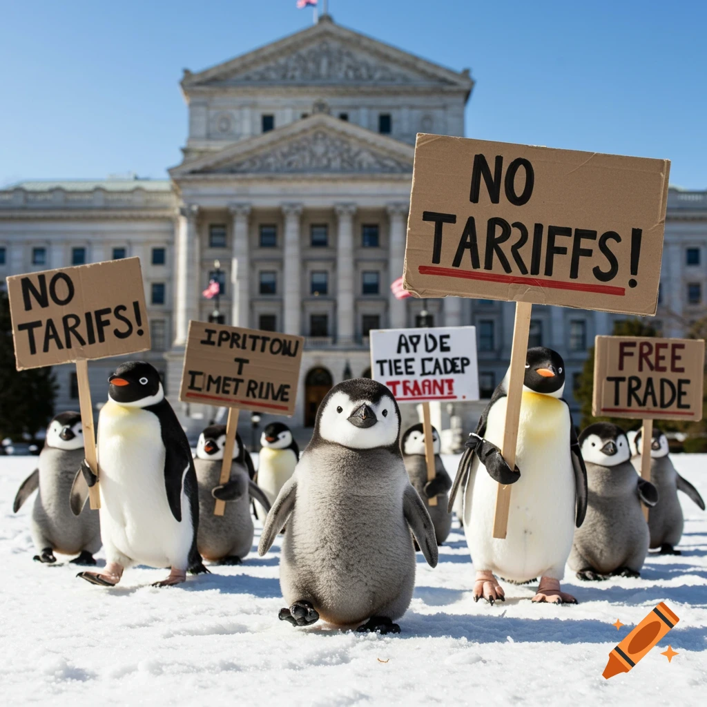 Penguins protesting tariffs on Craiyon