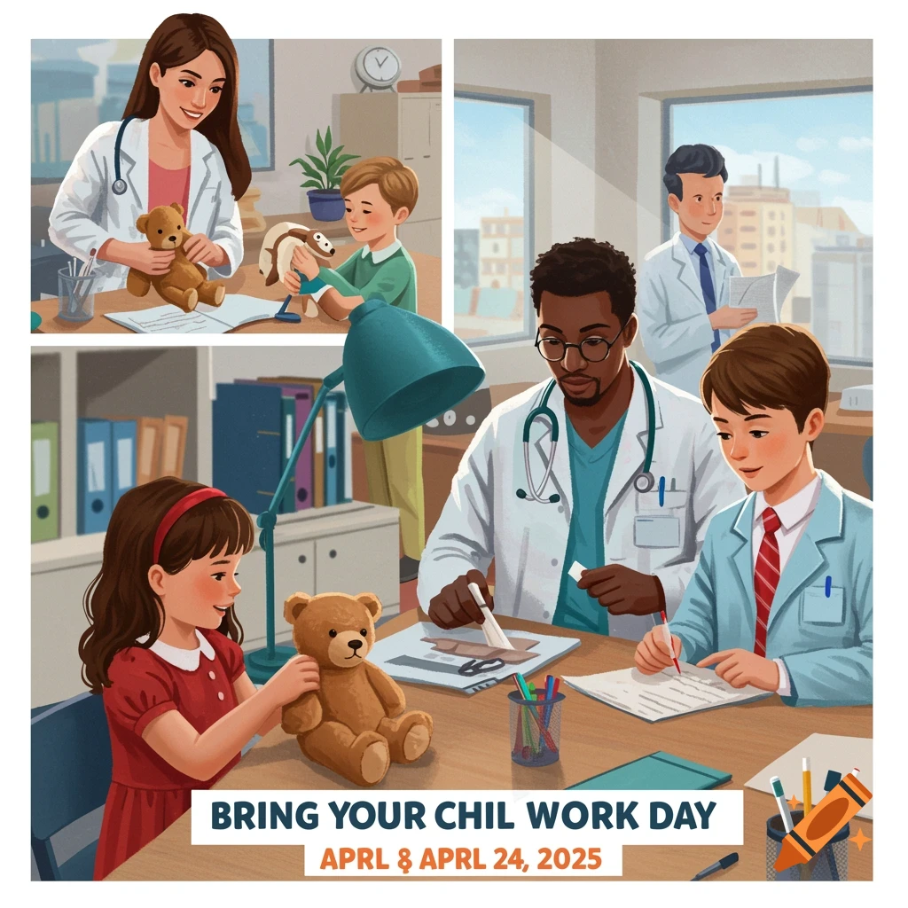 Bring Your Child To Work Day pamphlet cover on Craiyon