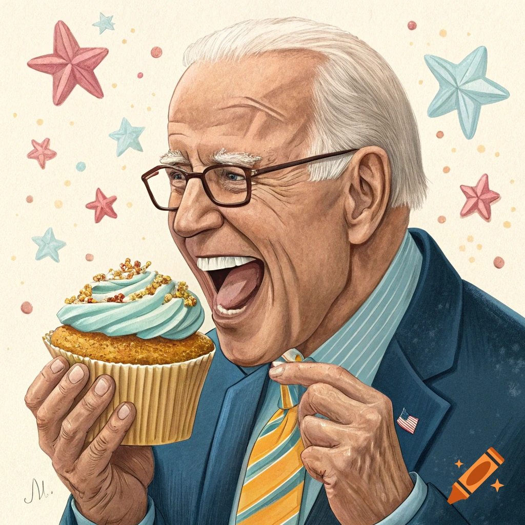 Joe Biden eating a cupcake with his face on it on Craiyon