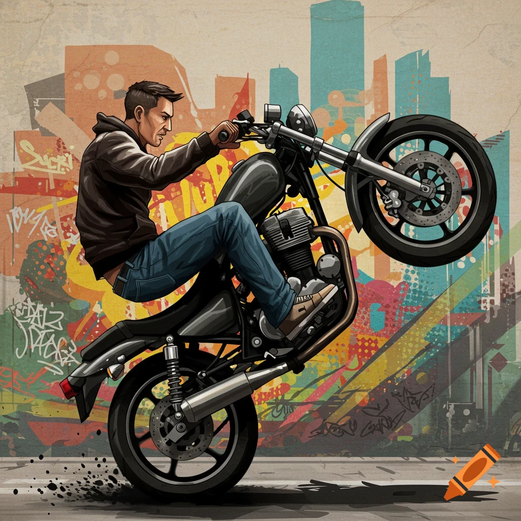 Tattoo design featuring Kawasaki Ninja H2R in a wheelie pose on Craiyon