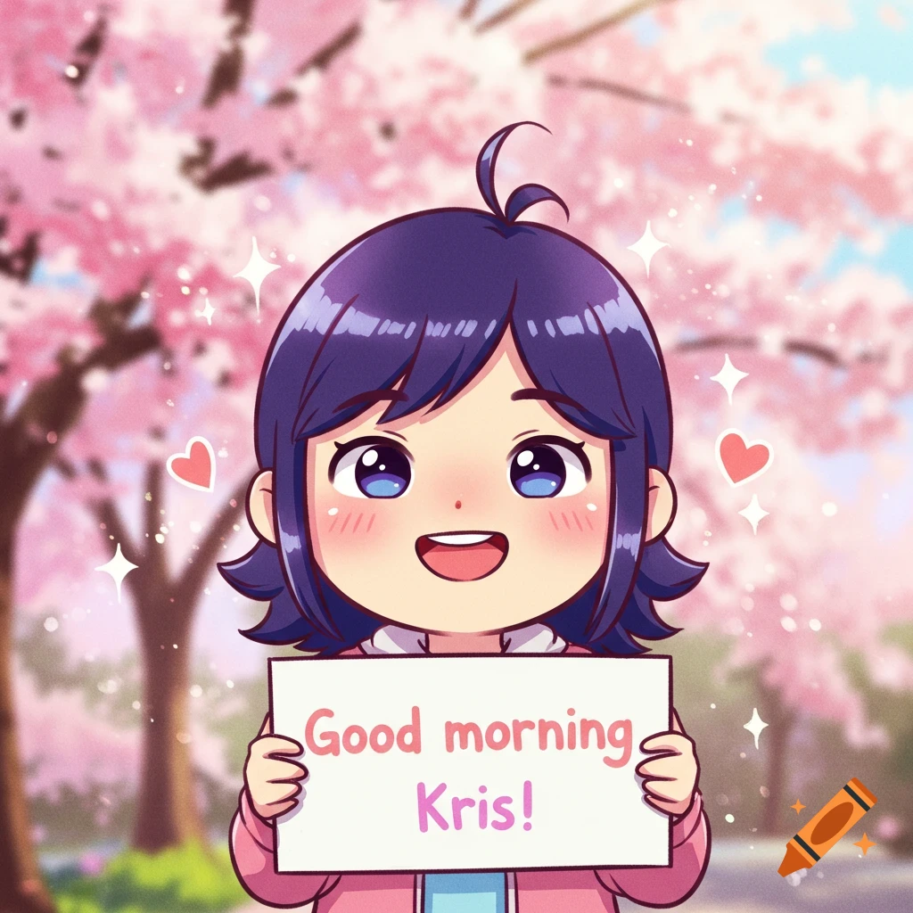 Cute anime message for Kris, wishing her a good morning and expressing ...
