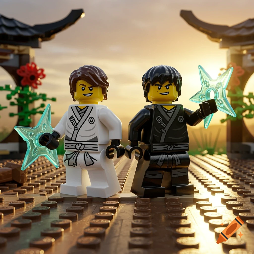 Lego Ninjago figures in white and black outfits holding shurikens at ...