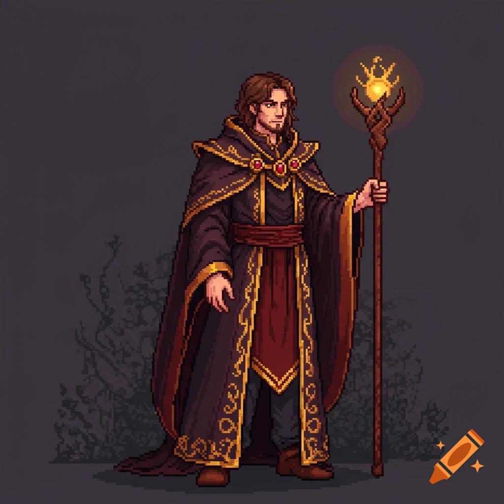 Illustration of an old female elf mage or cleric holding a staff with a ...