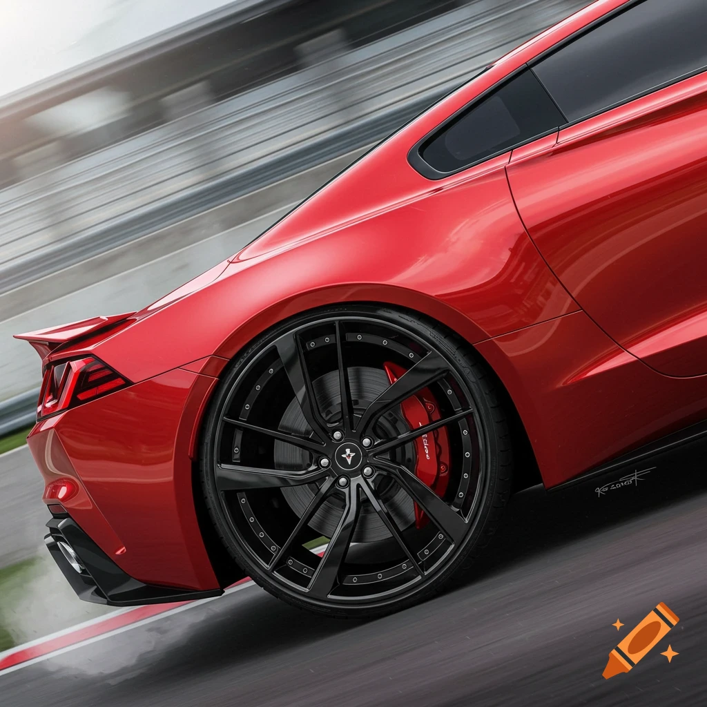 A red Volkswagen Polo drives on a track with motion blur. on Craiyon