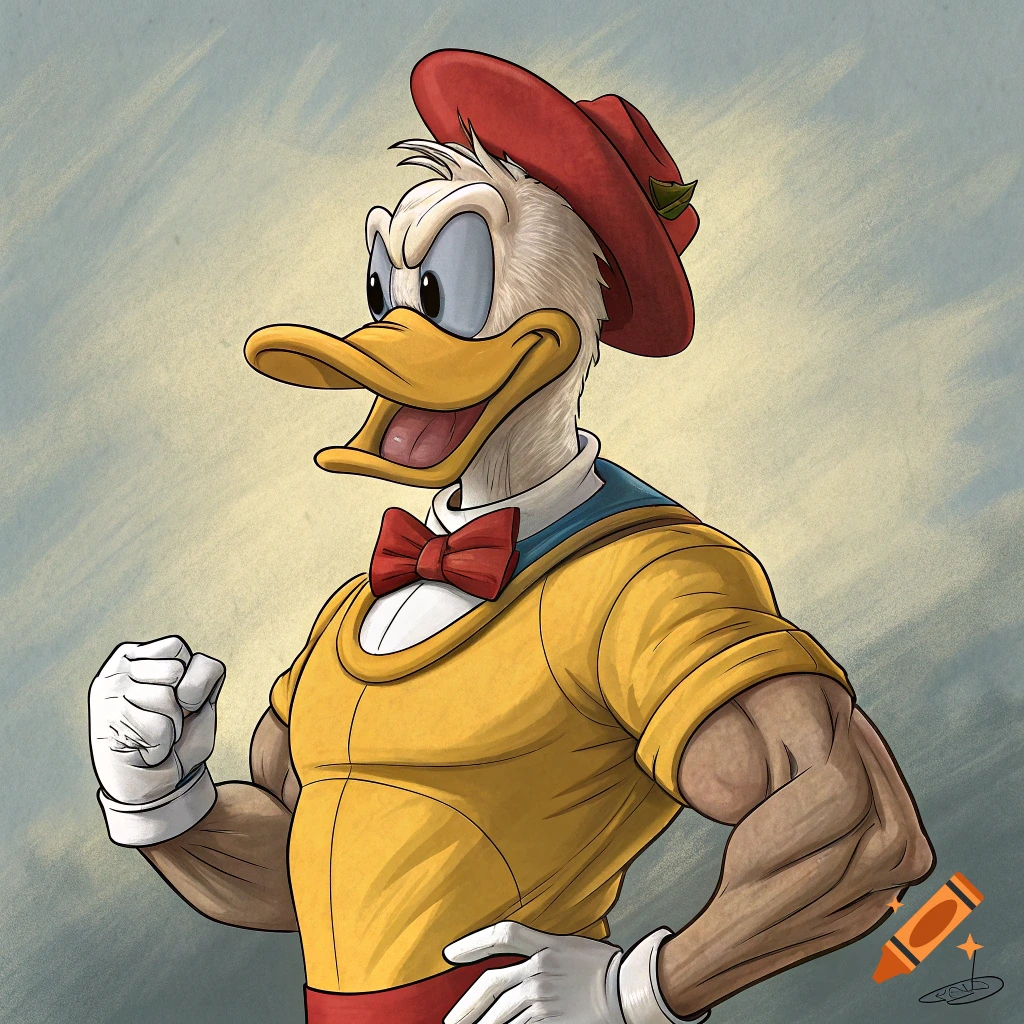 Muscular Donald Duck wearing his sailor suit and red hat, flexing on ...