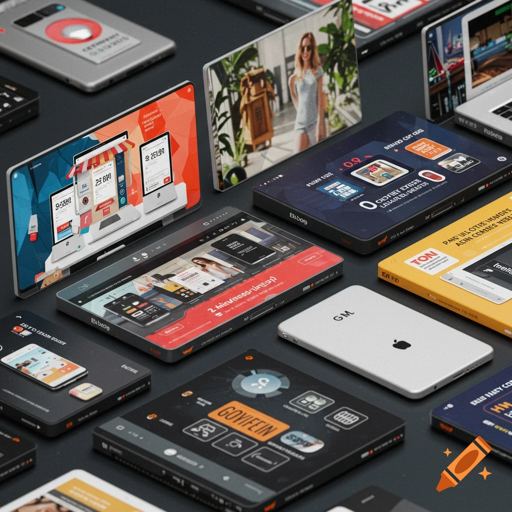 E-commerce themed digital graphics for PowerPoint on Craiyon