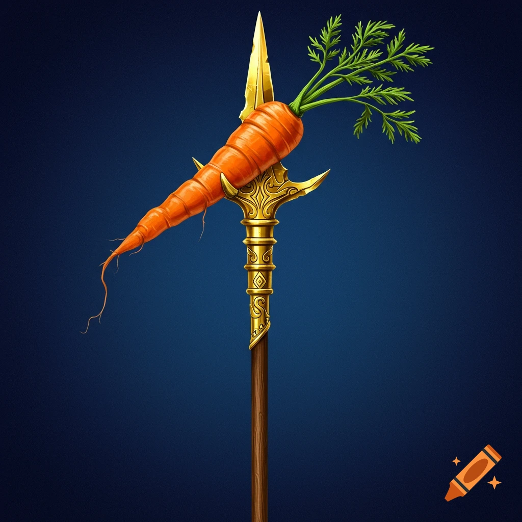 Gold spear with a carrot spearhead on Craiyon