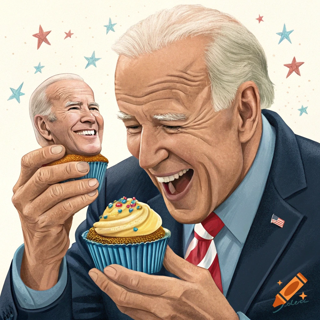 Joe Biden eating a cupcake with his face on Craiyon
