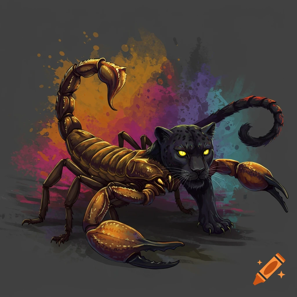 A fantasy creature combining a brown scorpion body with the head and ...