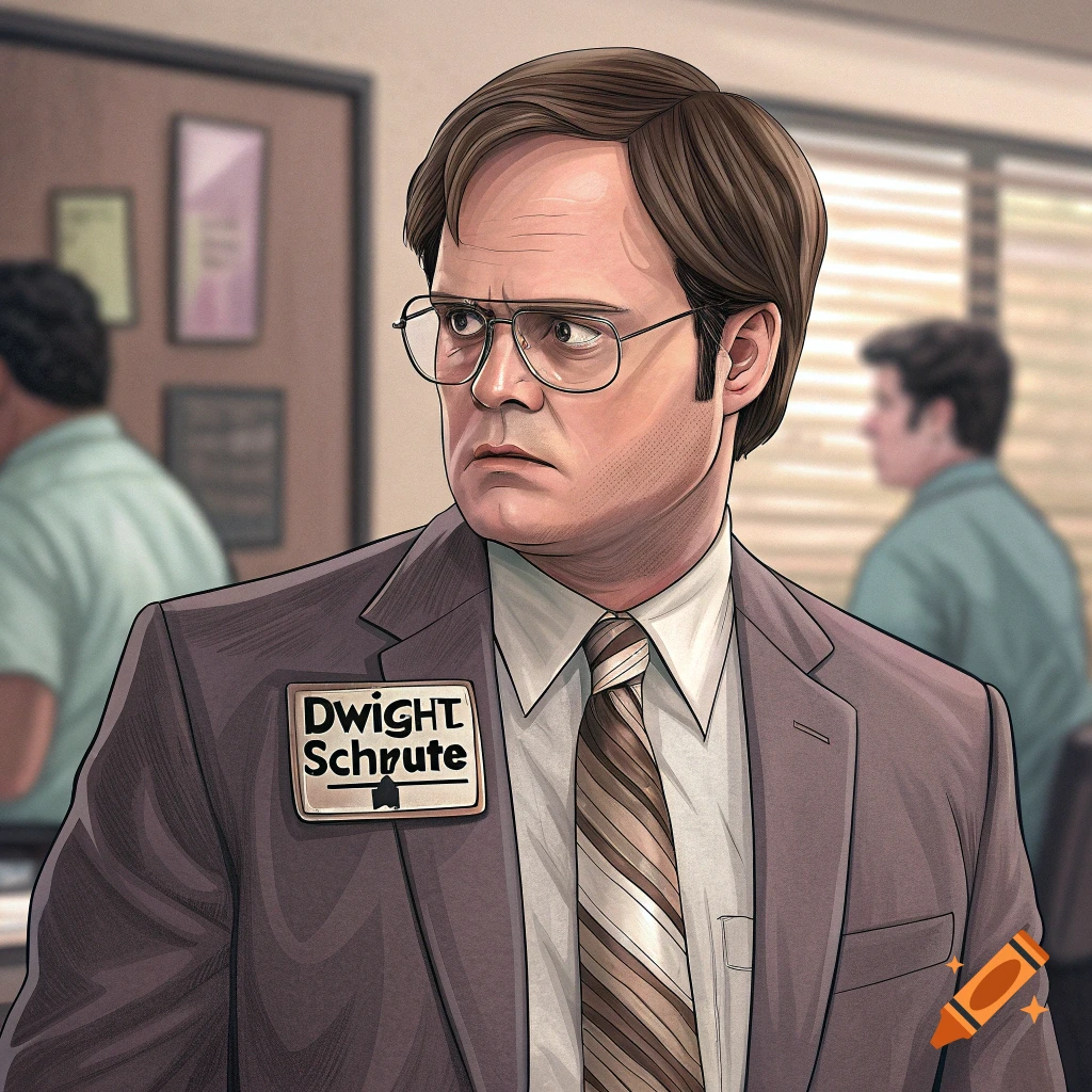 Illustration of Pam Beesly and Dwight Schrute from The Office smiling ...