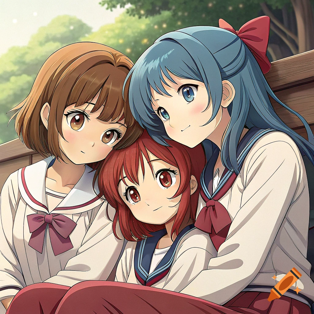 Three anime girls with different hair colors on Craiyon