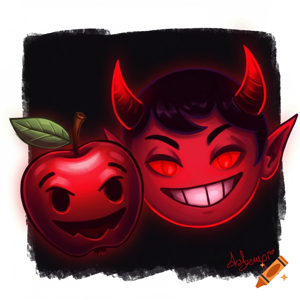 Nonbinary devil emoji with apple emoji on Craiyon