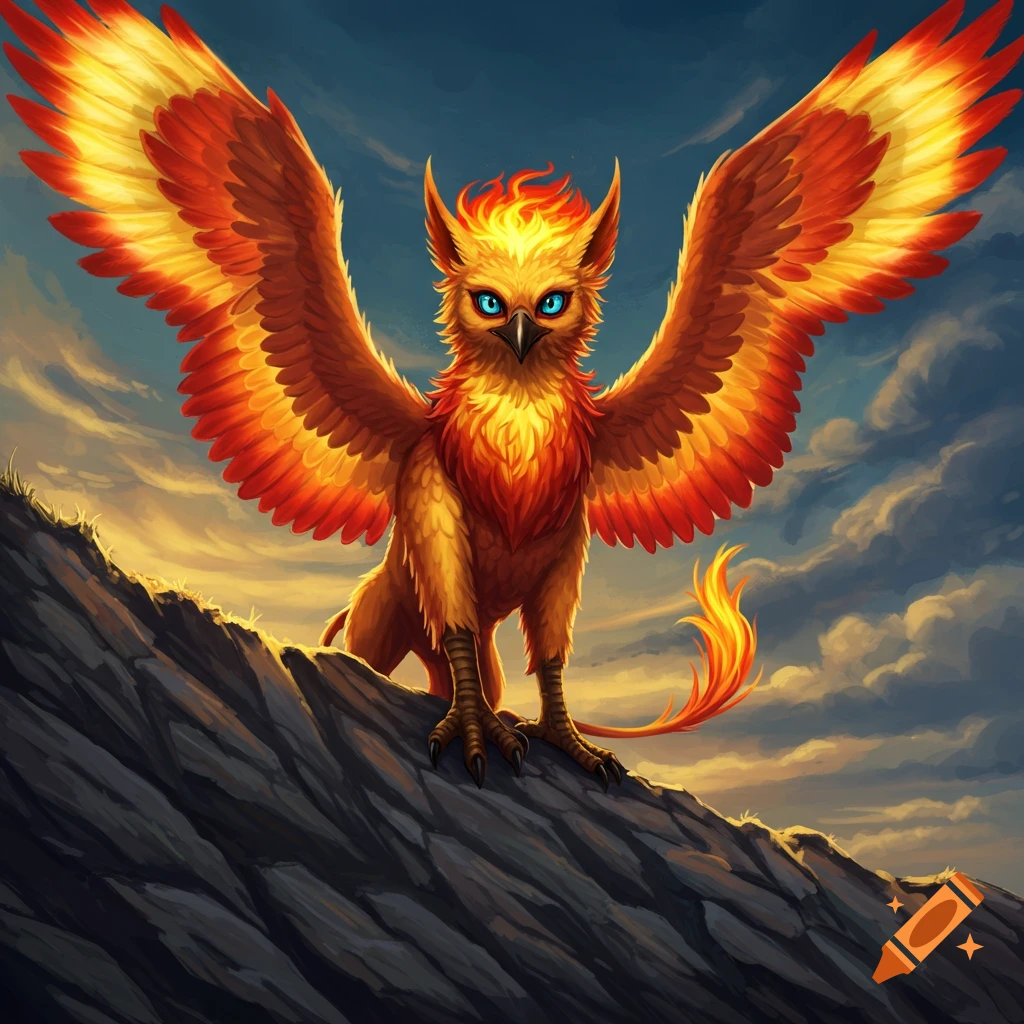 A vibrant bird dragon hybrid Pokemon stands on a cliff overlooking ...