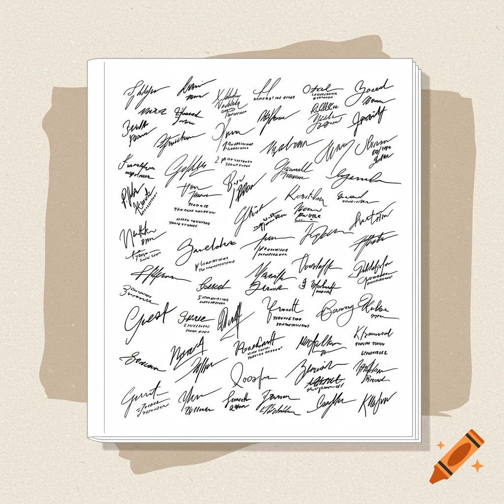 Guest book with signatures line art on Craiyon