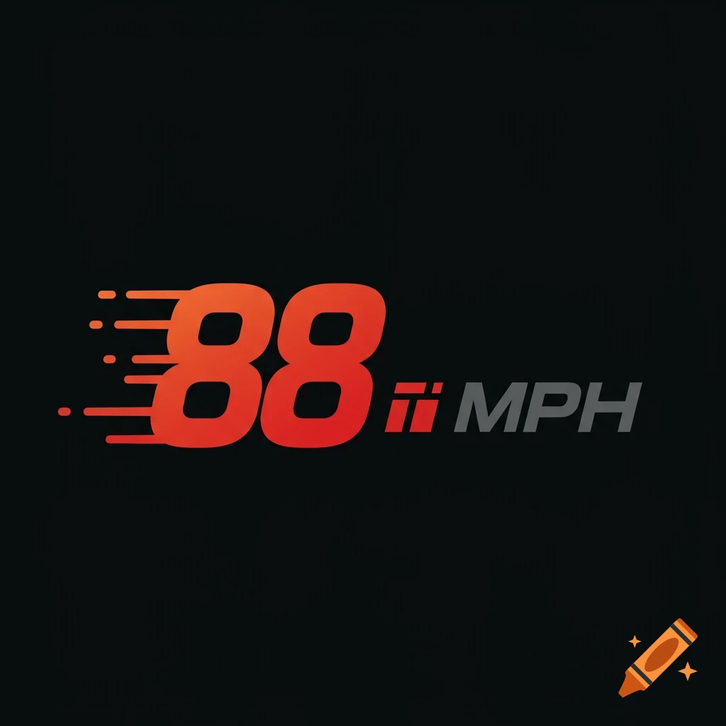 88 MPH logo with orange text and speed lines on black on Craiyon