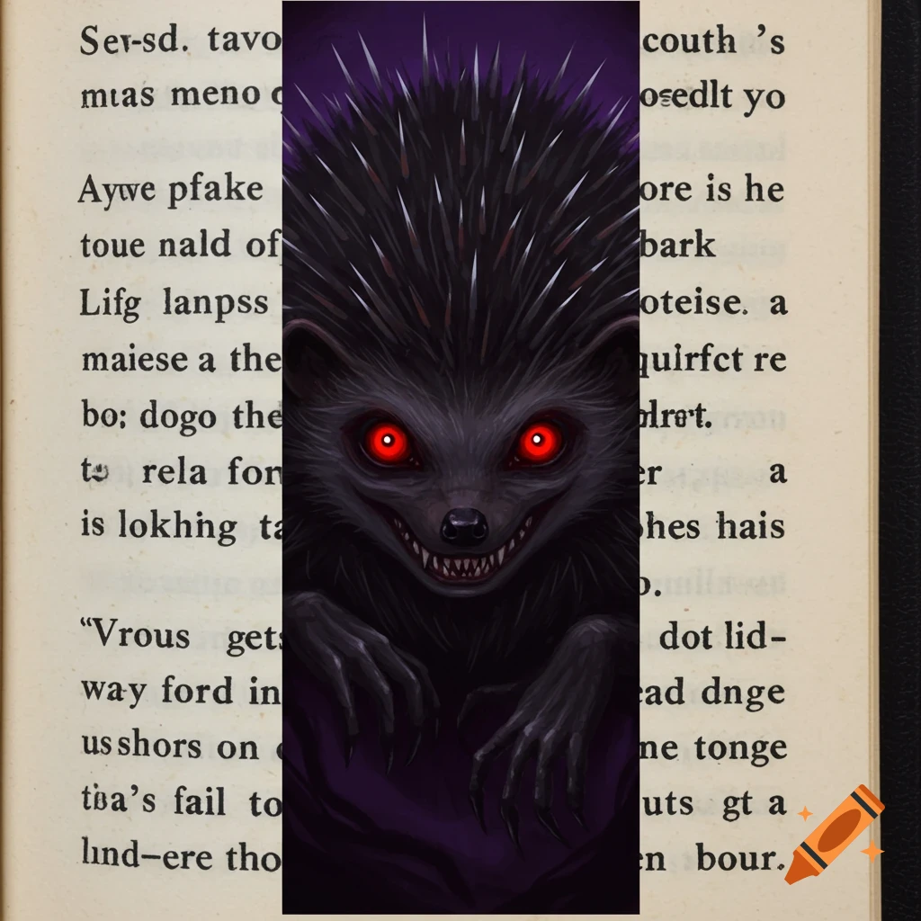 Sinister supernatural hedgehog bookmark with menacing stare on Craiyon
