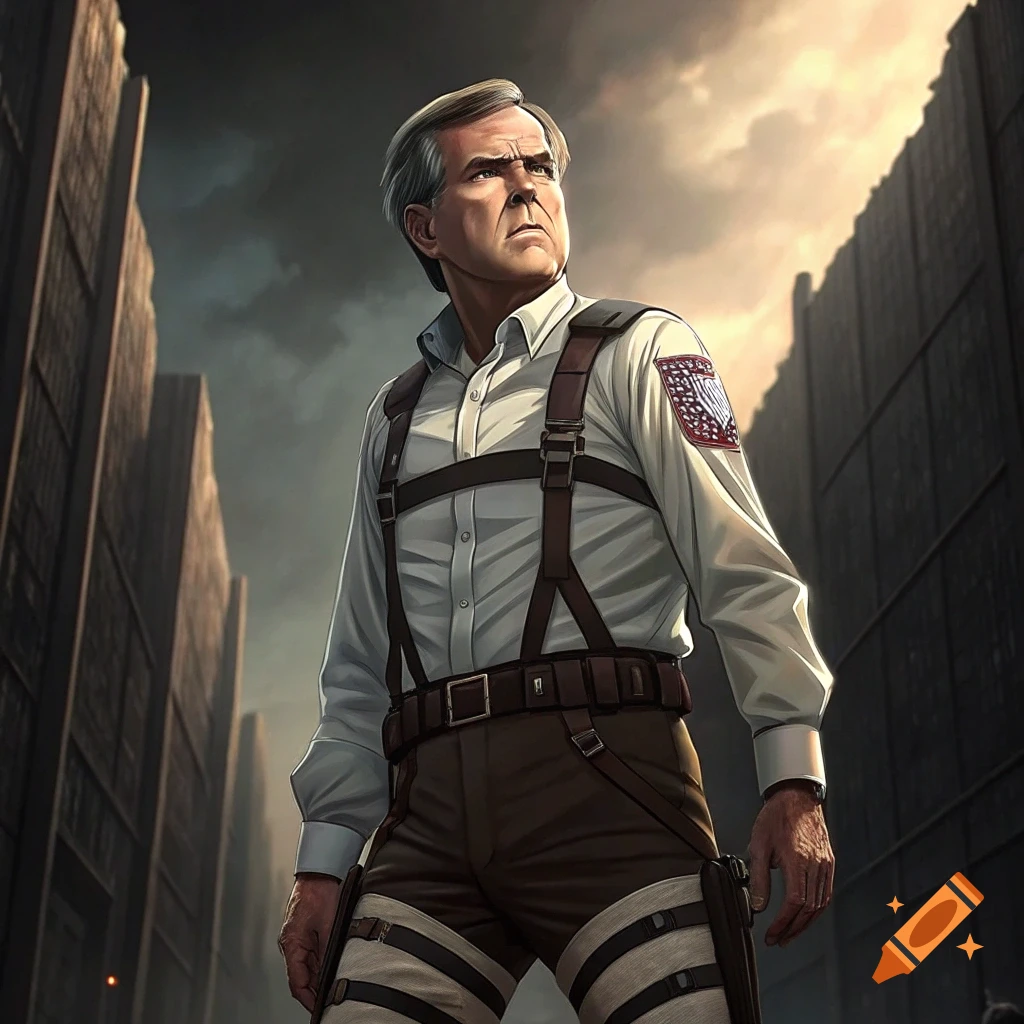 Illustrated portrait of a man resembling Jeb Bush in an Attack on Titan ...