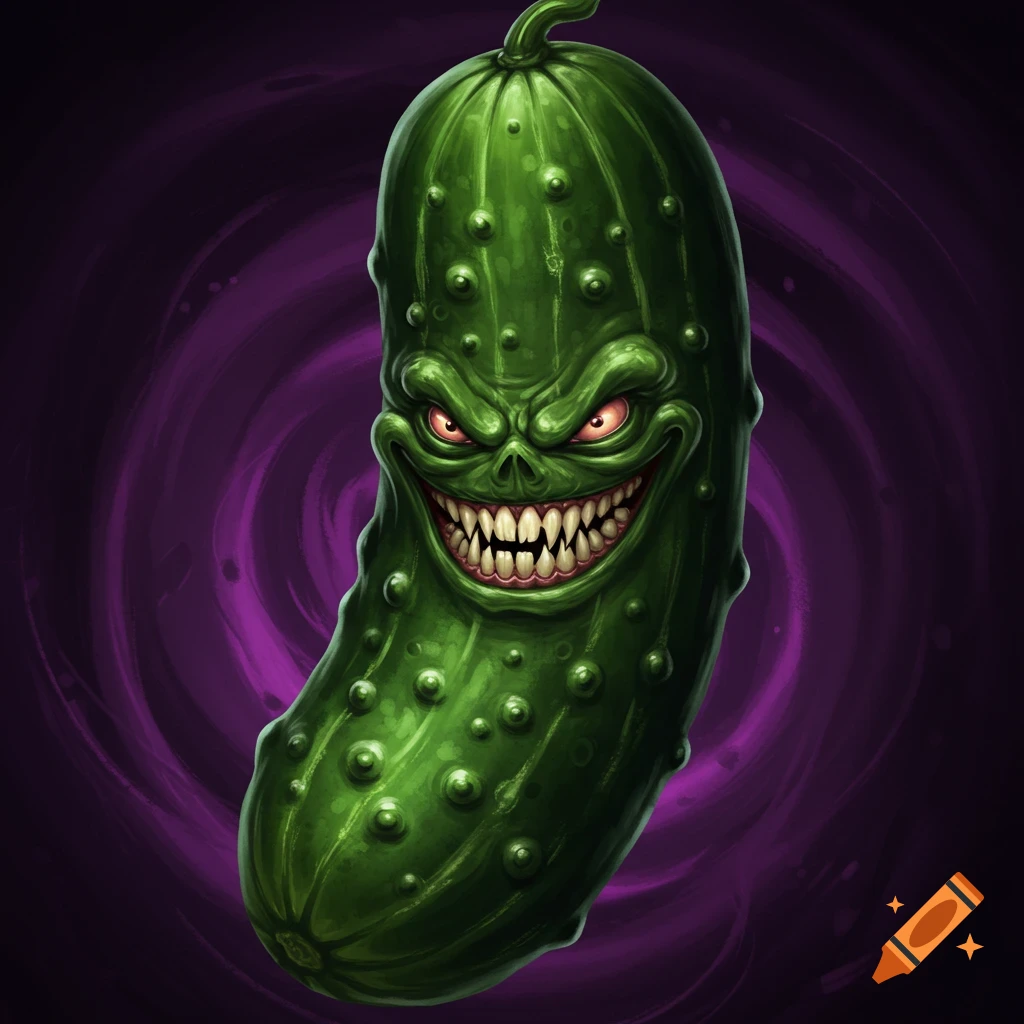 Illustration of a monstrous green cucumber with sharp teeth and thorny ...
