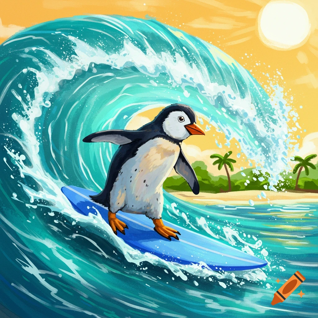 Surfing penguin on Craiyon