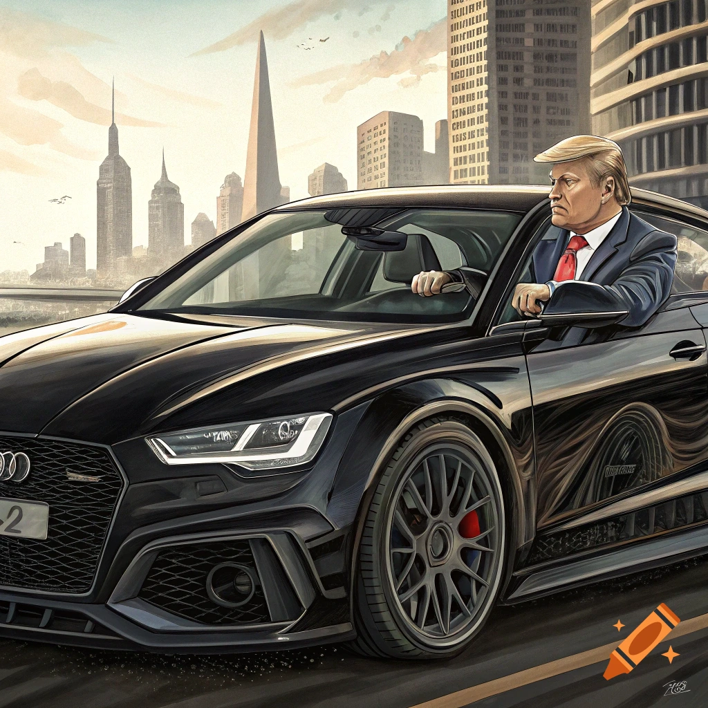 President Trump driving modified black Audi RS7 on Craiyon