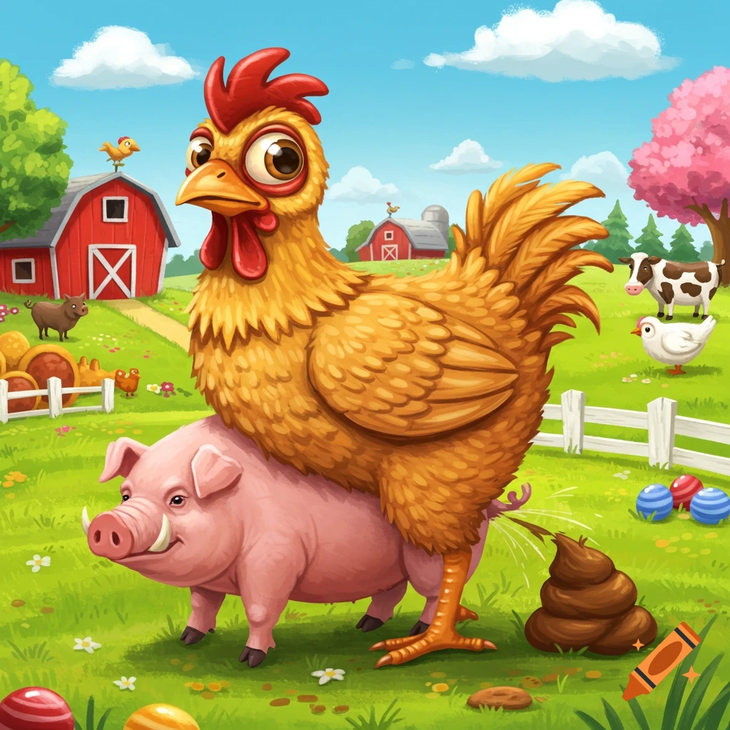 Chicken and pig on a farm on Craiyon