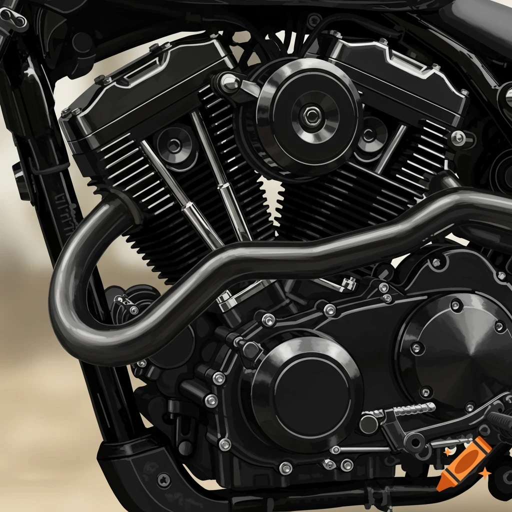 Close-up of a black Harley-Davidson motorcycle engine with shiny chrome ...