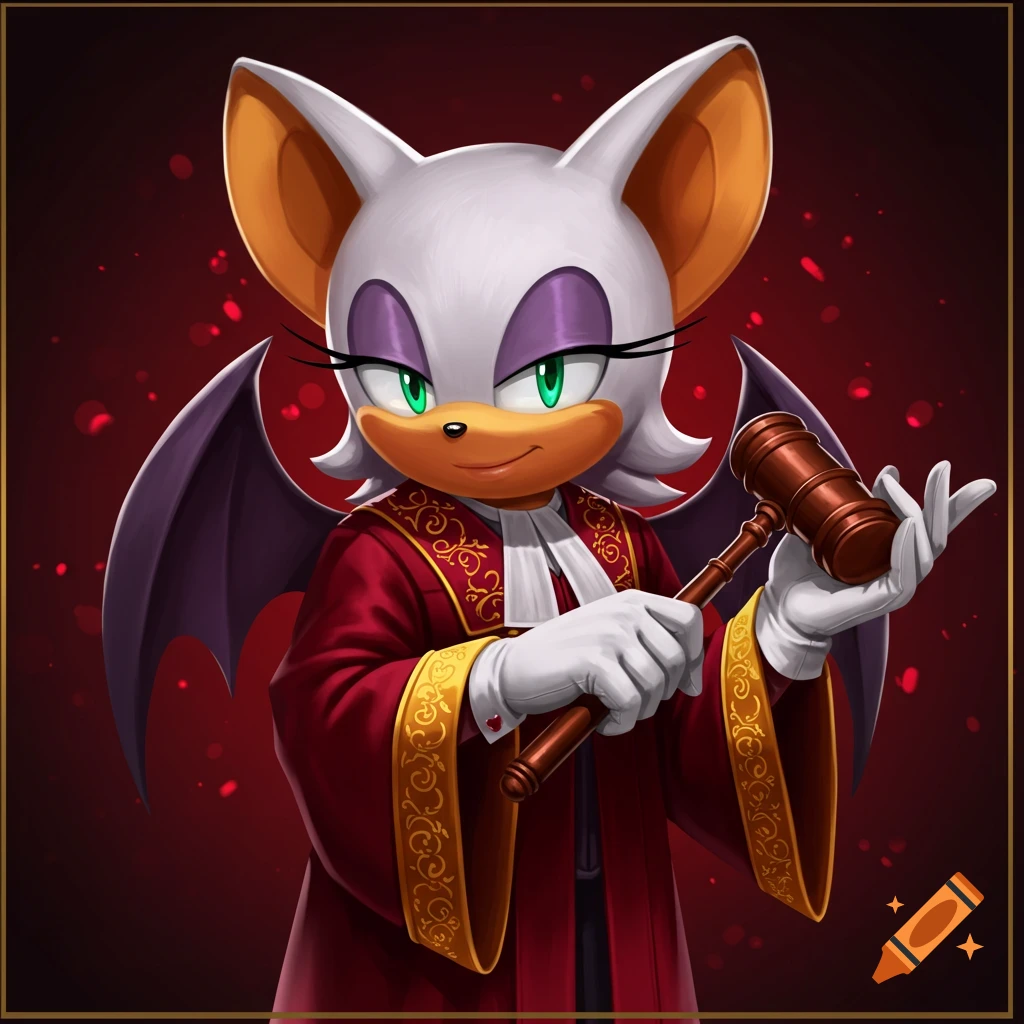 Rouge the Bat as a judge holding a gavel on Craiyon