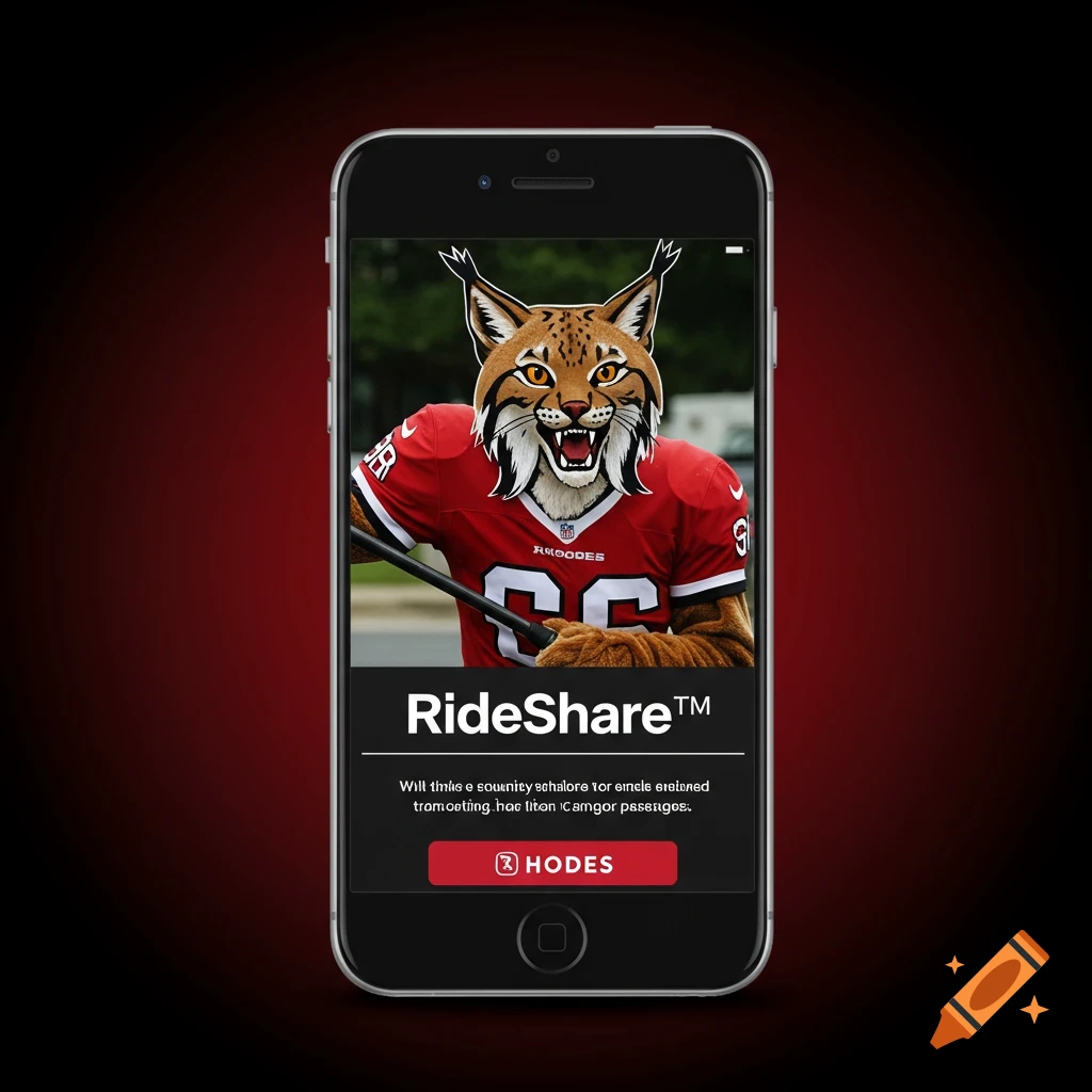 RideShare logo for Rhodes College featuring a lynx in red, black, and ...