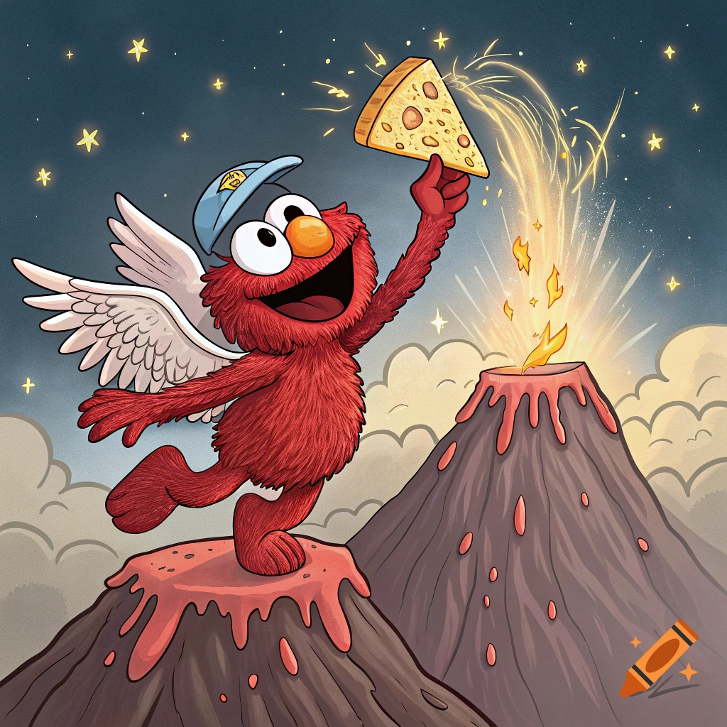 Elmo sits at a table in a bright bakery, happily holding a donut with ...