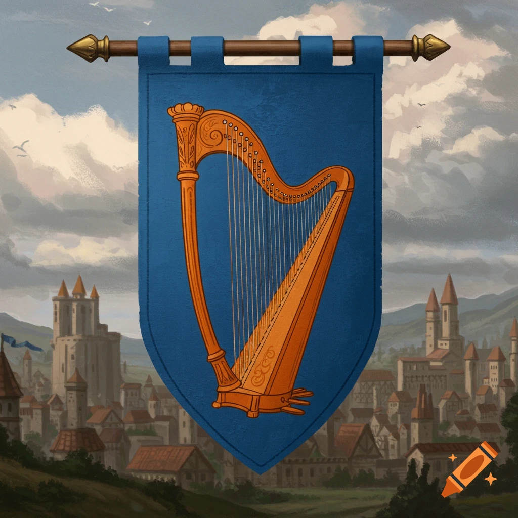 Illustrated coat of arms with a red lobster, golden crab, and silver ...